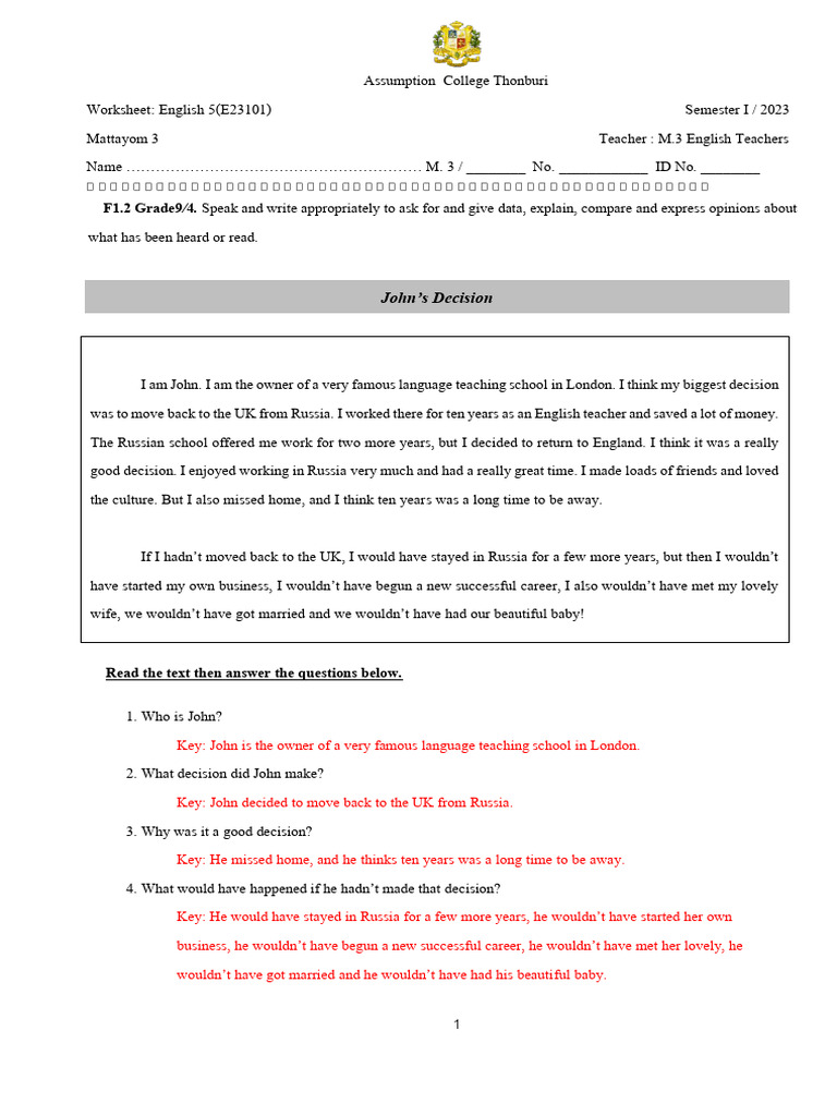 Key If Clause Type 3 | PDF | Sentence (Linguistics) | Syntax