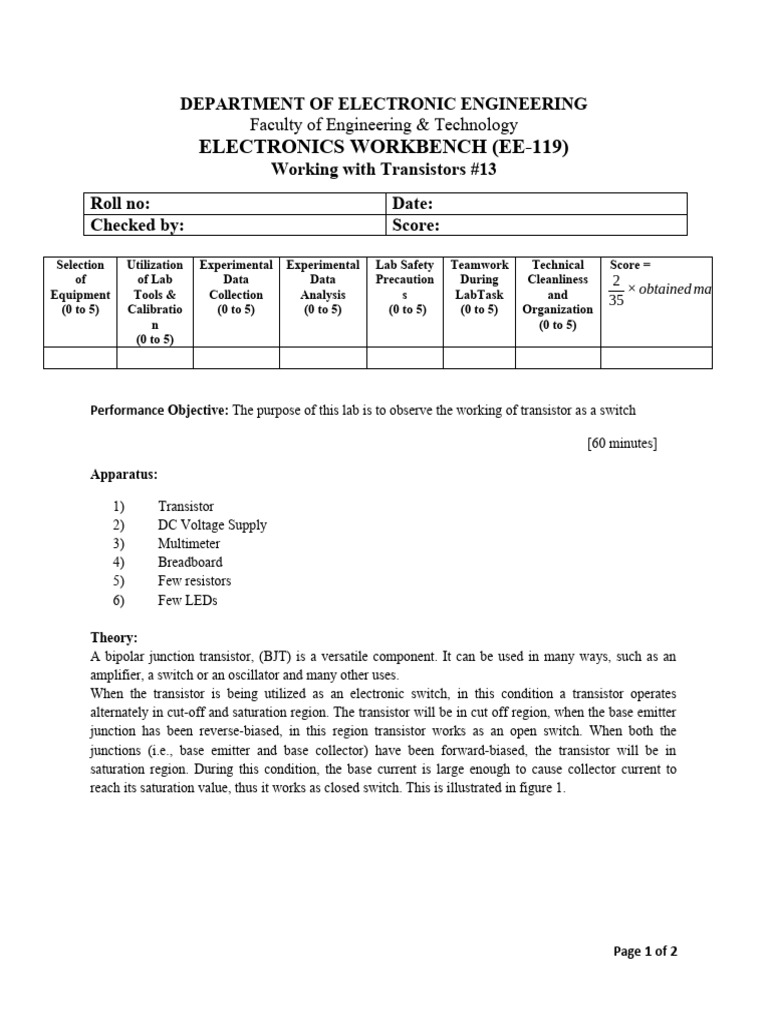 Lab 13 | PDF | Bipolar Junction Transistor | Transistor