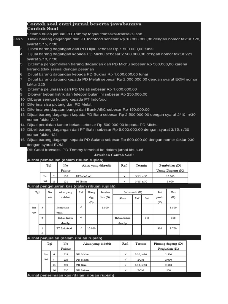 Contoh Soal Entri Jurnal Akuntansi | PDF