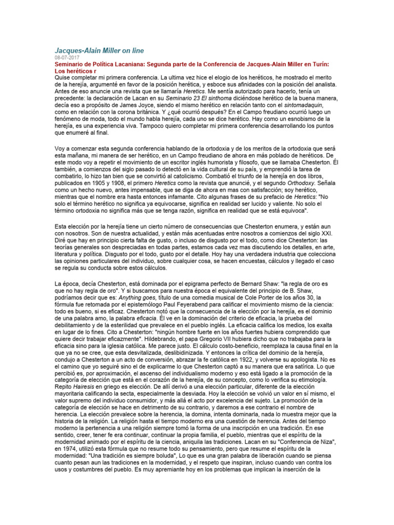 Segunda Parte Del Seminario de Politica Lacaniana Jacques Alain Miller ...