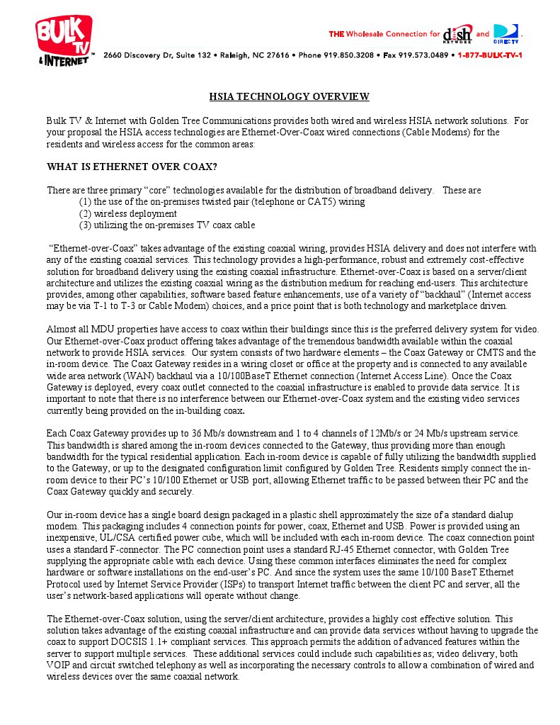 HSIA Coax Overview | PDF | Internet Access | Coaxial Cable
