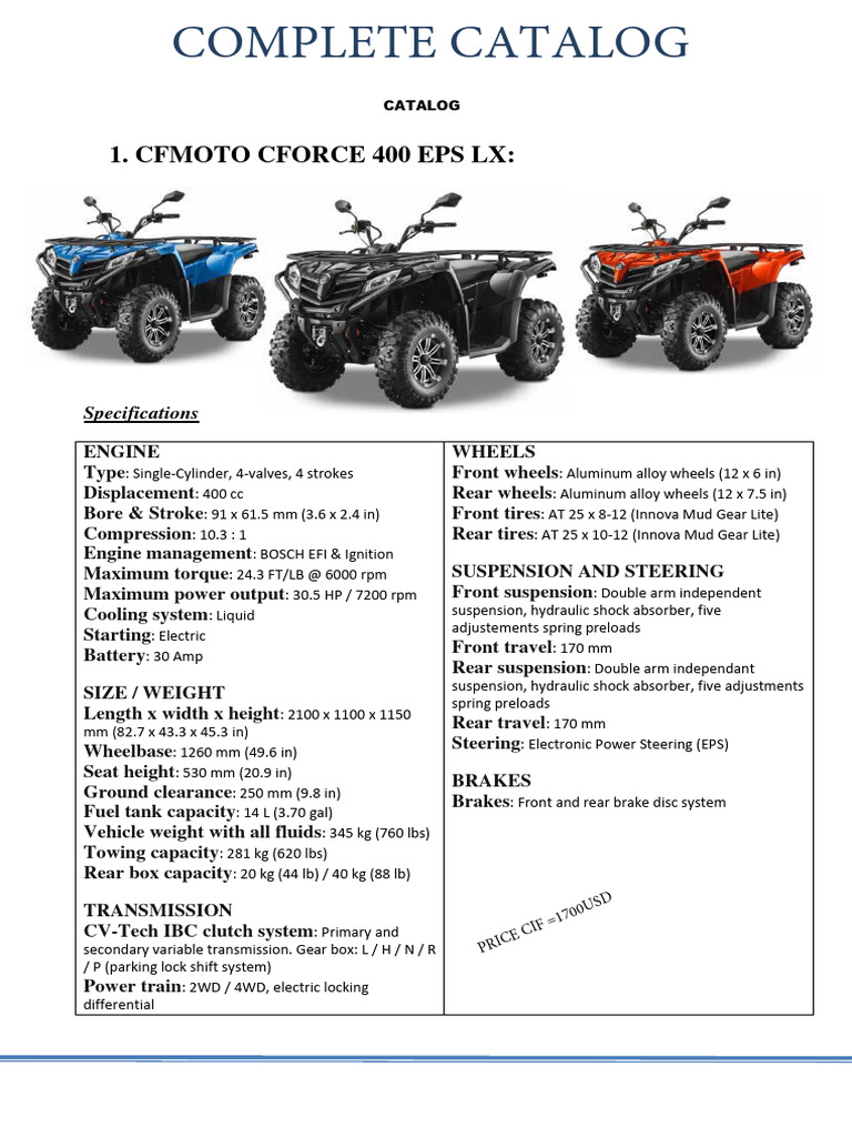 Cfmoto Cforce Atv Quads Catalog | PDF | Steering | Four Wheel Drive