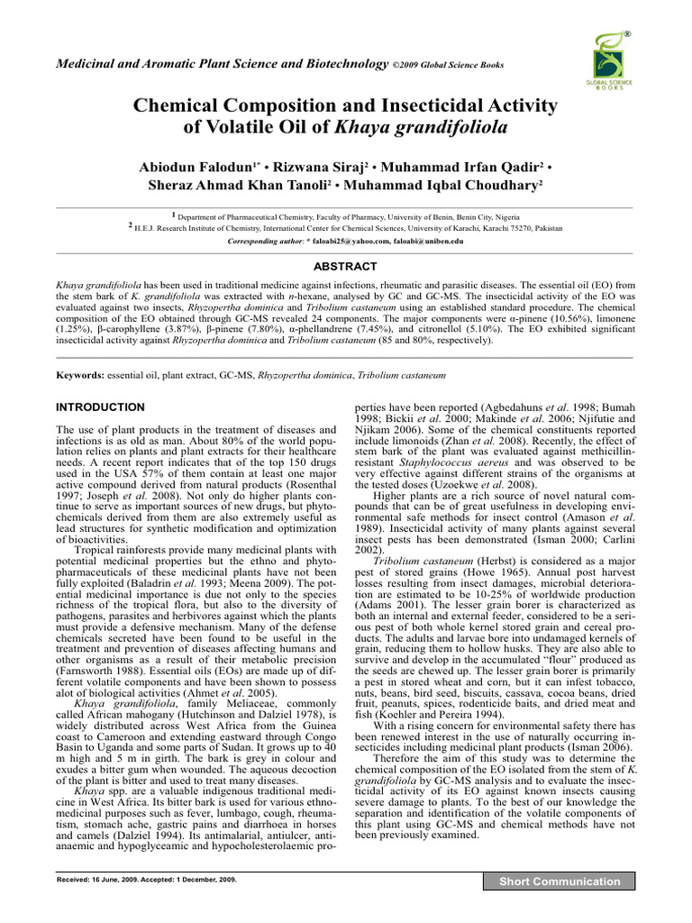 Chemical Composition and Insecticidal Ac | PDF | Gas Chromatography