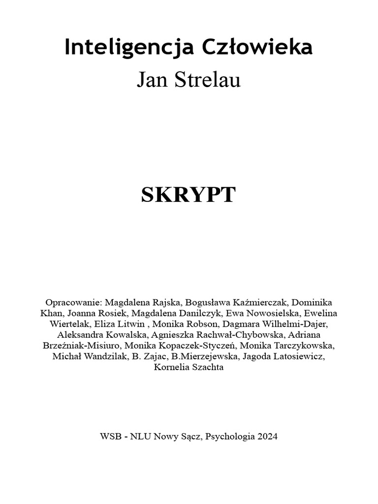 Inteligencja Człowieka Strelau Skrypt | PDF