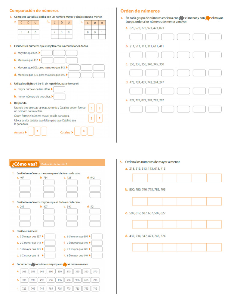 Comparación y orden de números_guía de ejercicios | PDF