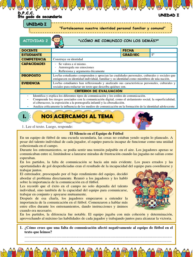 5° DPCC - Actv.02-Uni.1 2024 | PDF | Comunicación | Adolescencia