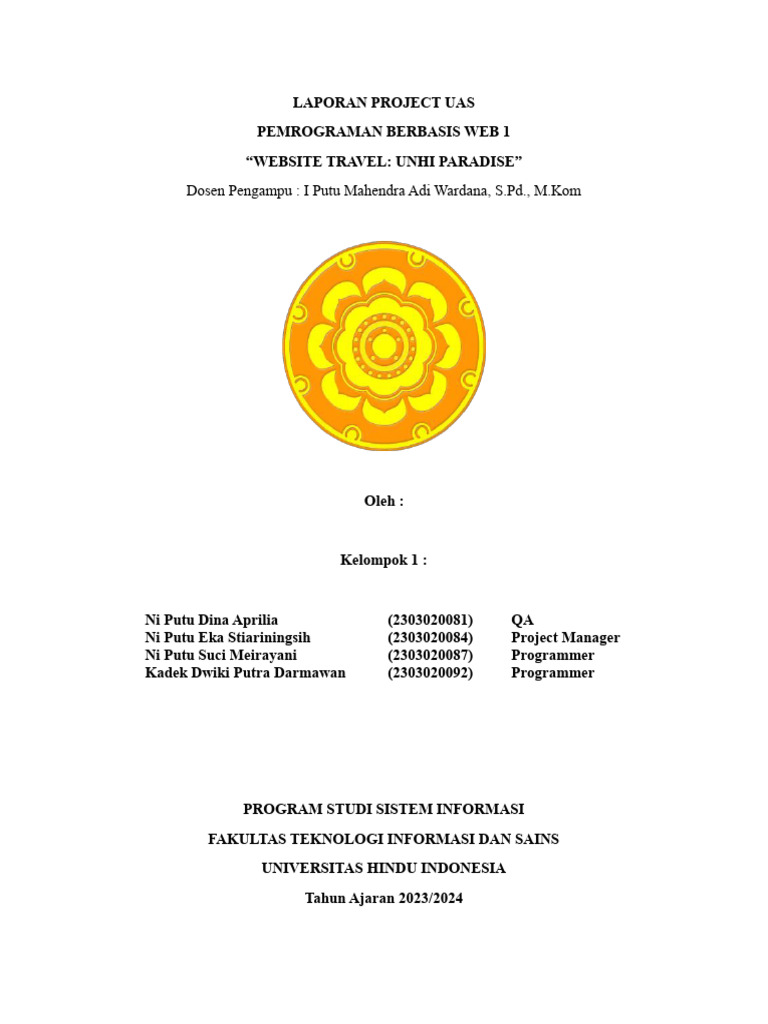 Kelompok 1 - Laporan Project Uas (UNHI Paradise) | PDF | Komputer