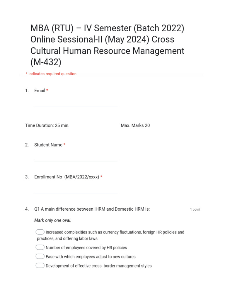 M-432 Cross Cultural Human Resource Management - Answer Key | PDF ...