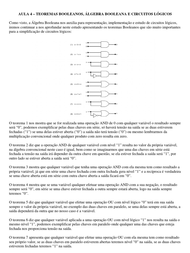 Teoremas Booleanos, Álgebra Booleana e Circuitos Lógicos | PDF | Lógica | Teorema