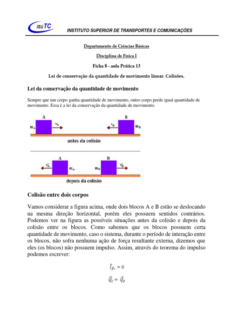 Ficha 8 de Fisica - 2024 | PDF | Colisão | Iniciativa/Conjuntura
