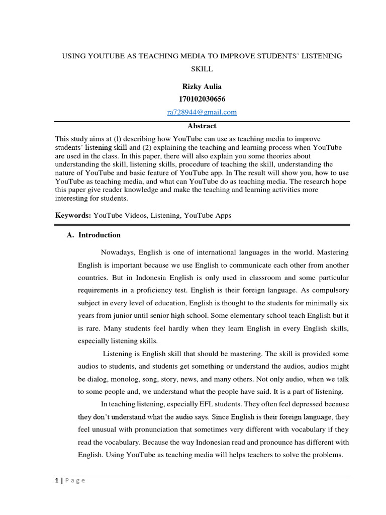 Using Youtube As Teaching Media To Impro | PDF | You Tube | Reading Comprehension