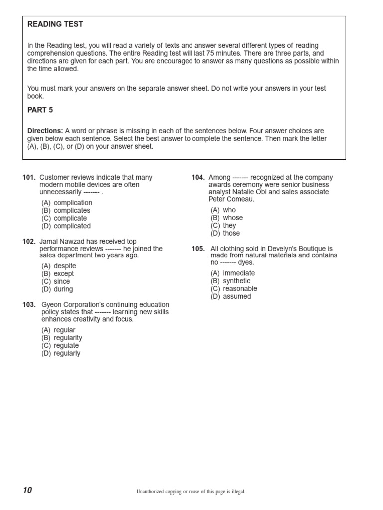 Reading Comprehension Test Guide | PDF | Reading Comprehension ...