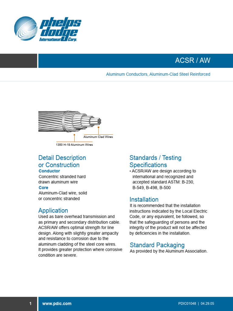 ACSR AlCladWire Data - Phelps Dodge | PDF | Wire | Electrical Equipment