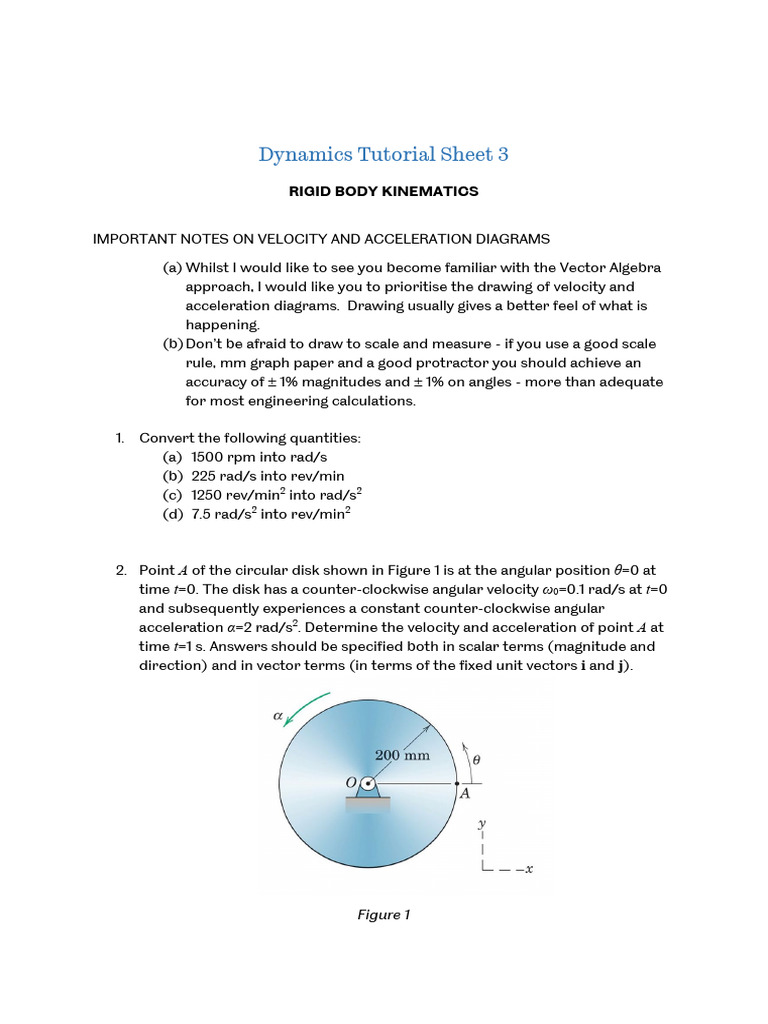 Dynamics Tutorial Sheet 3 - Rigid Body Kinematics | PDF | Velocity | Acceleration