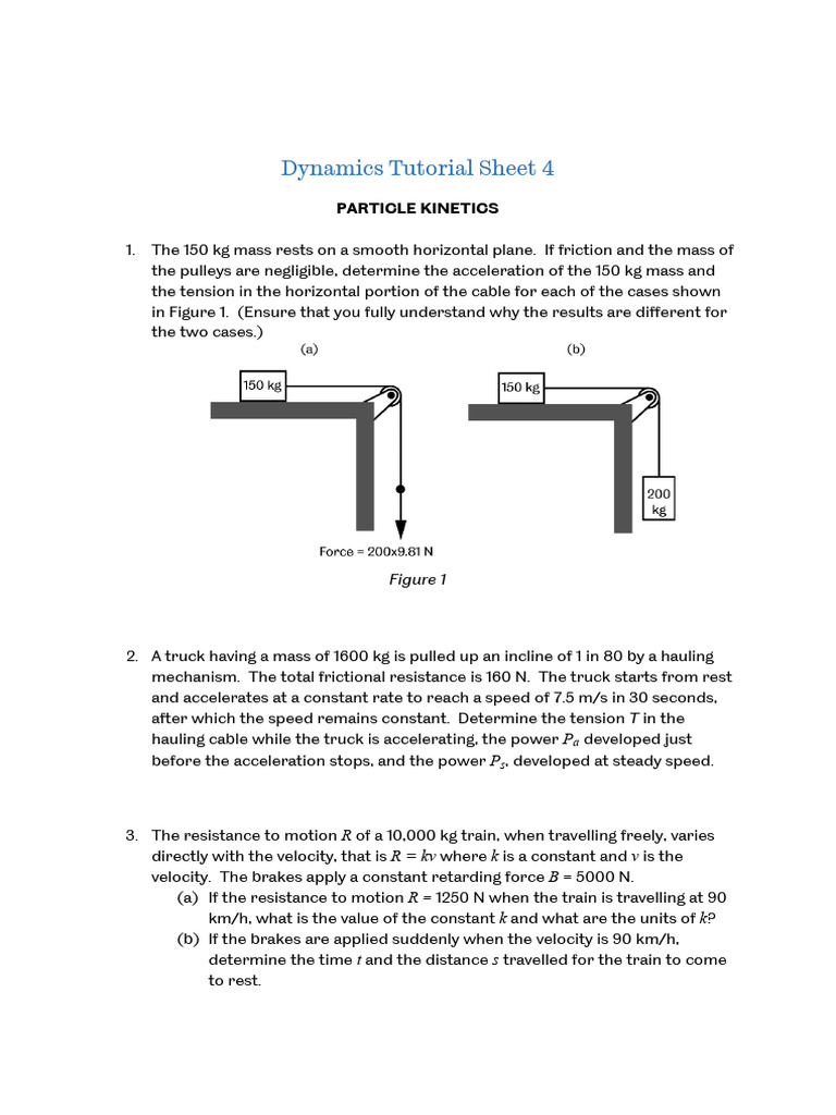 Dynamics Tutorial Sheet 4 - Particle Kinetics | PDF | Force | Friction