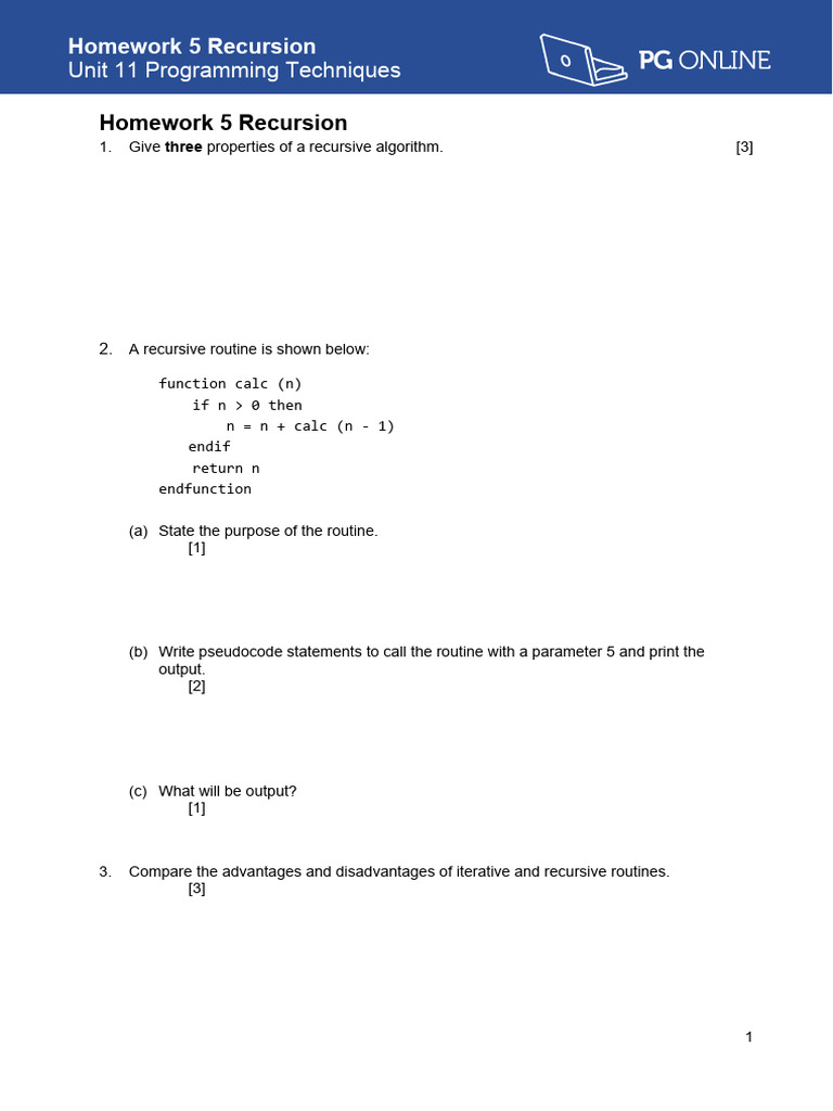 Programming Techniques Homework 5 Recursion | PDF | Computing | Computer Science