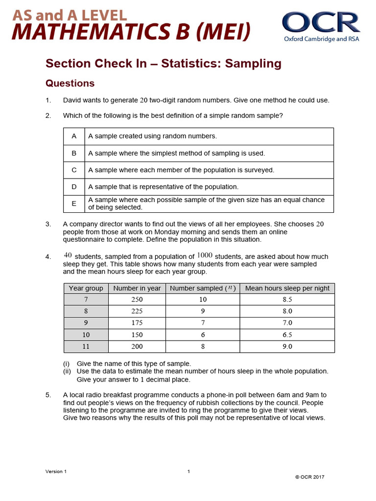 Section Check in Statistics Sampling | Download Free PDF | Sampling (Statistics) | Mean