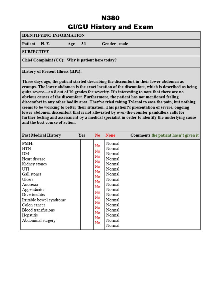 GI History PE Worksheet 2019-2 | PDF | Gastrointestinal Tract | Abdomen