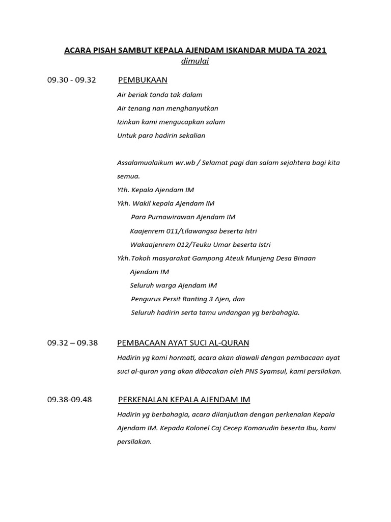 Susunan Acara Pisah Sambut Kaajendam | PDF