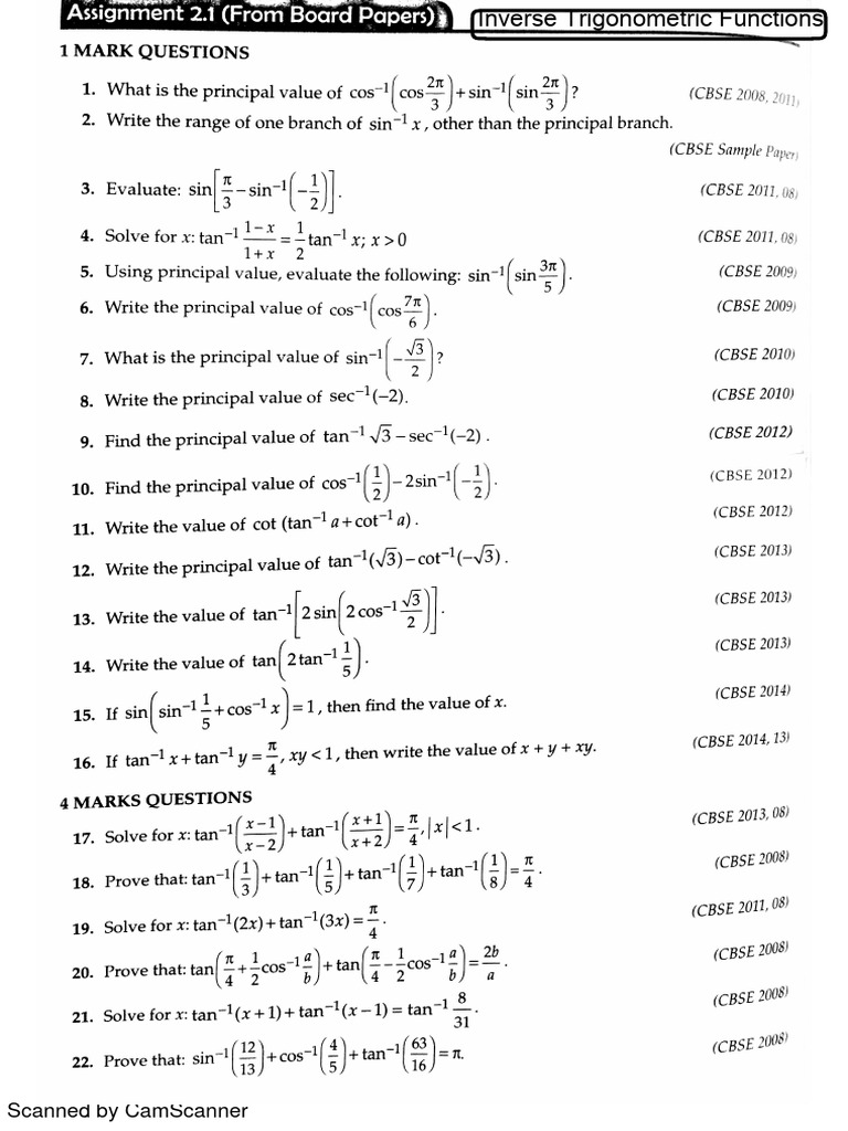 CBSE Inverse Trigonometric Questions | PDF