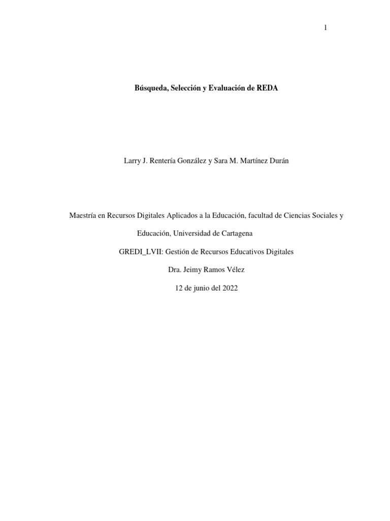 Búsqueda, Selección y Evaluación de REDA Larry | PDF | Análisis FODA ...