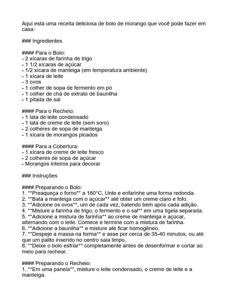 receita deliciosa de bolo de morango | PDF