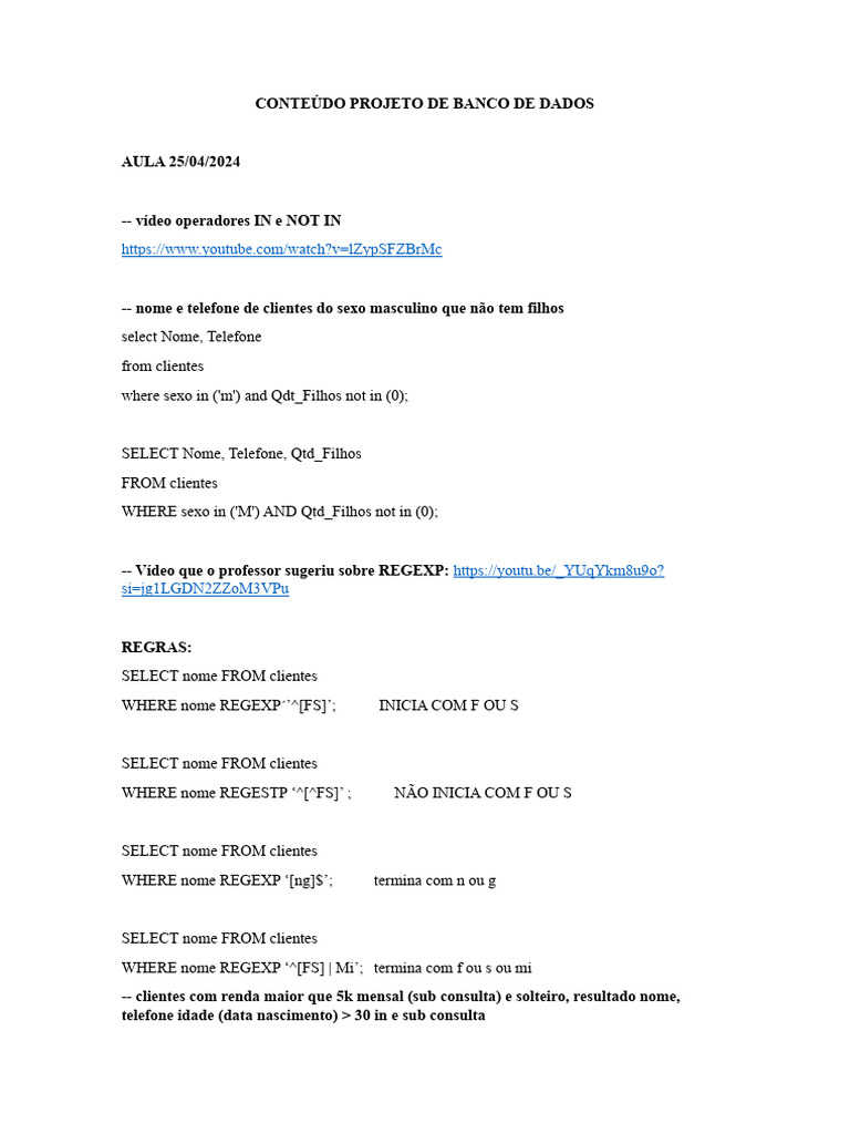 Conteúdo N2 Projeto de Banco de Dados | PDF | Bancos de dados | Gestão de dados