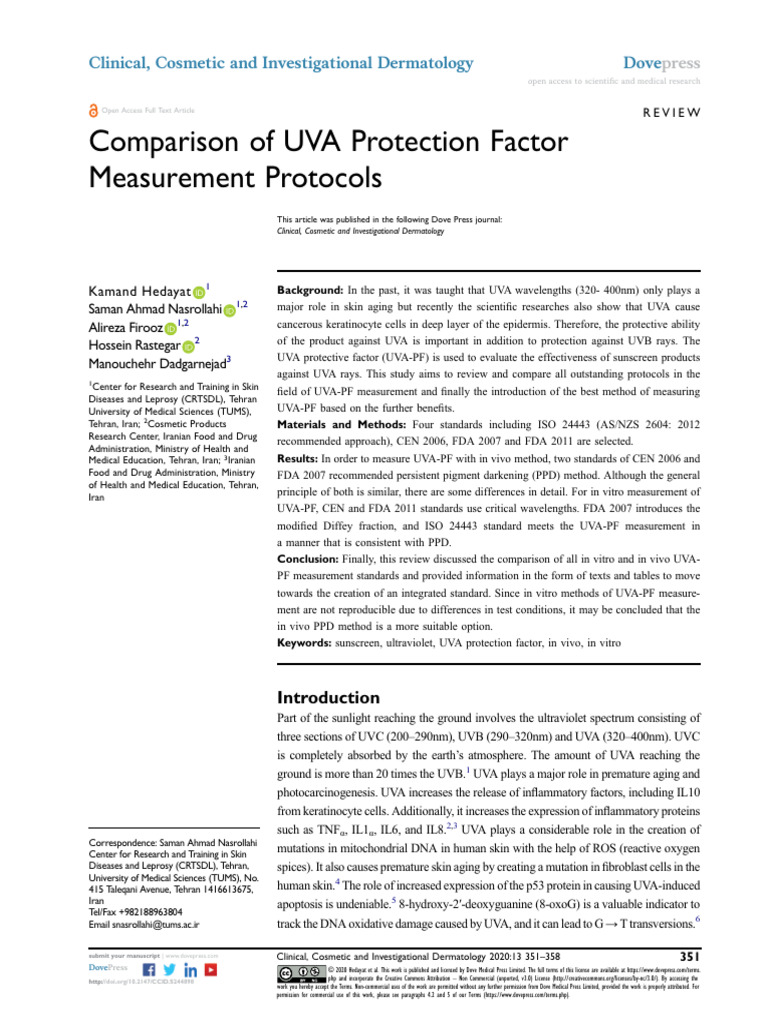 UVA Protection Protocols Compared | PDF | Sunscreen | Ultraviolet