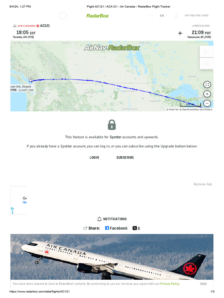 Flight AC121 - ACA121 - Air Canada - RadarBox Flight Tracker | PDF ...