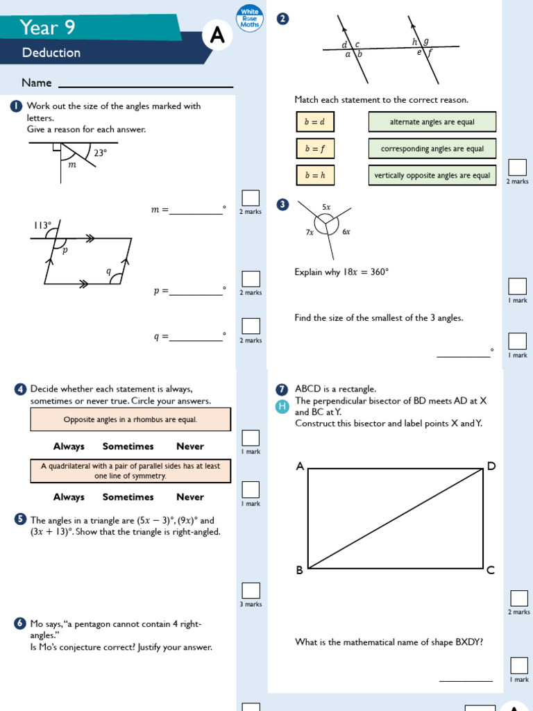 Year 9 Geometry and Angle Deductions | PDF | Geometric Shapes ...