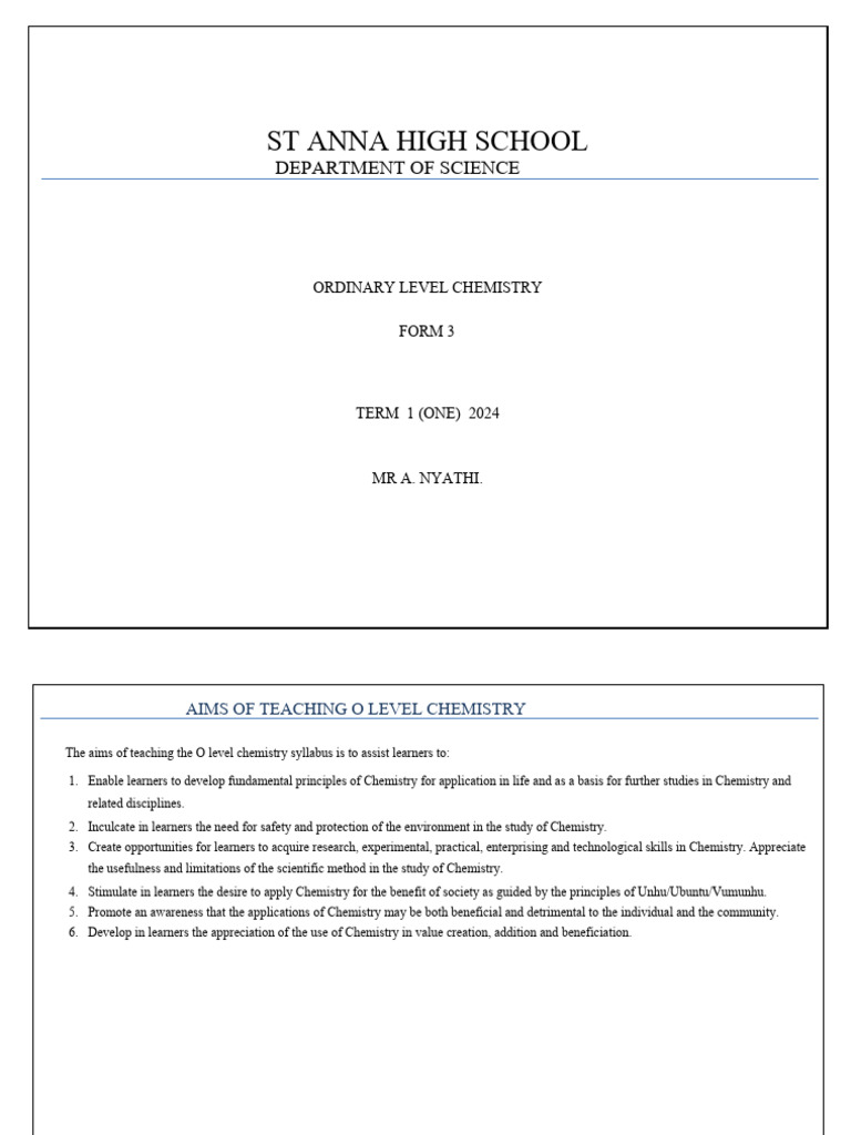 Form 3 Chemistry Scheme Word 122914 | PDF | Chemical Bond | Redox