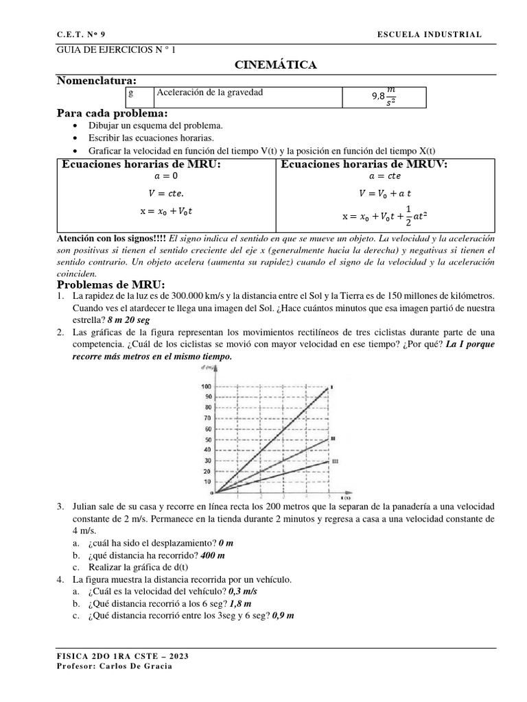 Ge 1 Cinematica Mru Mruv 2023 | PDF | Aceleración | Velocidad