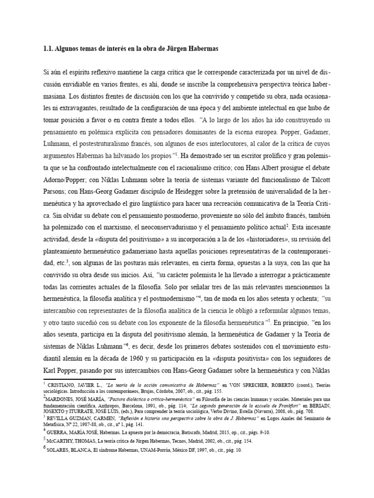 1.1. Agunos temas de interés en la obra de Jürgen Habermas | PDF ...