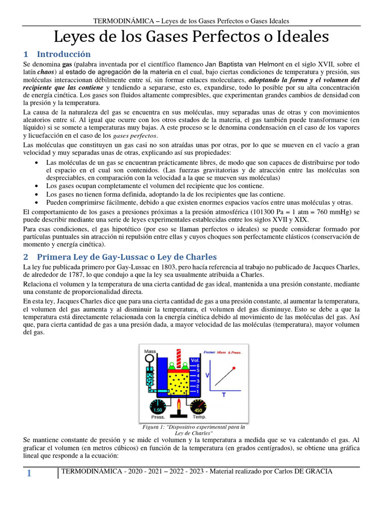 Termodinámica Teoría Leyes de los Gases Perfectos 2023 | Descargar gratis PDF | Gases | Temperatura