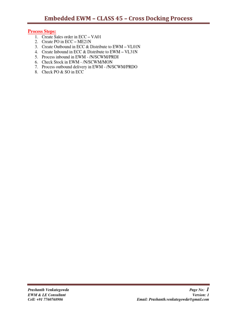 Embedded EWM CLASS 45 - Cross Docking Process | PDF | Warehouse | Logistics