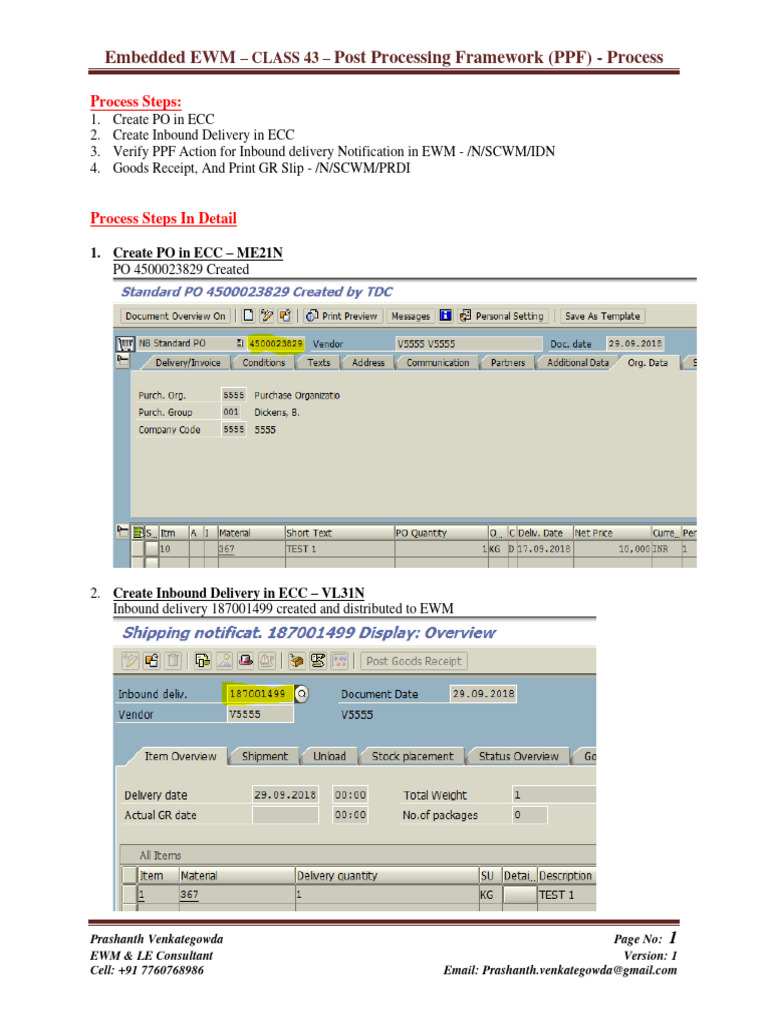 Embedded EWM CLASS 43 - Post Processing Framework (PPF) Process | PDF ...