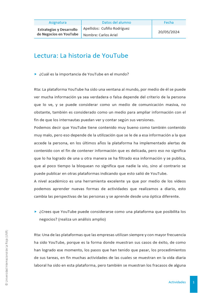 La historia de YouTube - Carlos Cufiño | PDF | Youtube