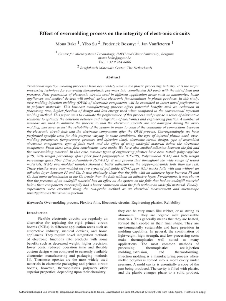 Overmolding Process for Electronic Circuits | PDF | Printed Circuit ...