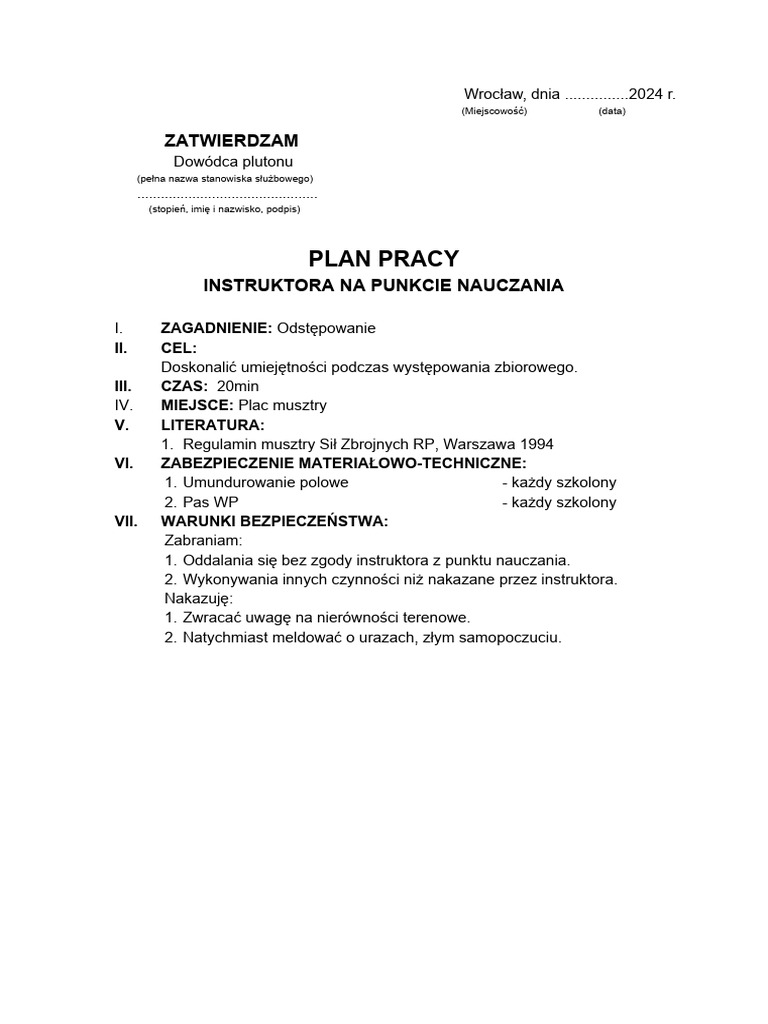 Plan-Pracy Odstępowanie | PDF