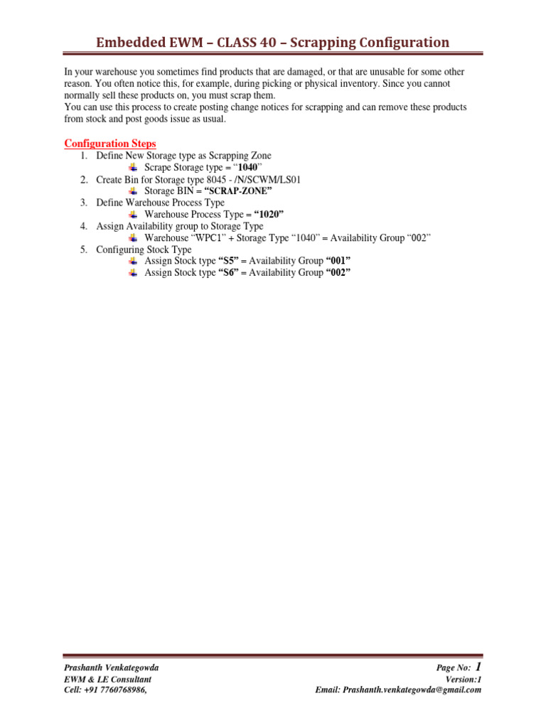 Embedded EWM CLASS 40 - Scrapping Configuration | PDF | Warehouse | Computing
