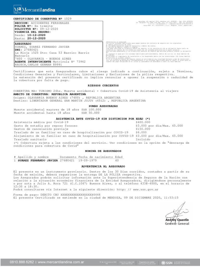 Mercantil Andina 1029 | PDF | Póliza de seguros | Seguro