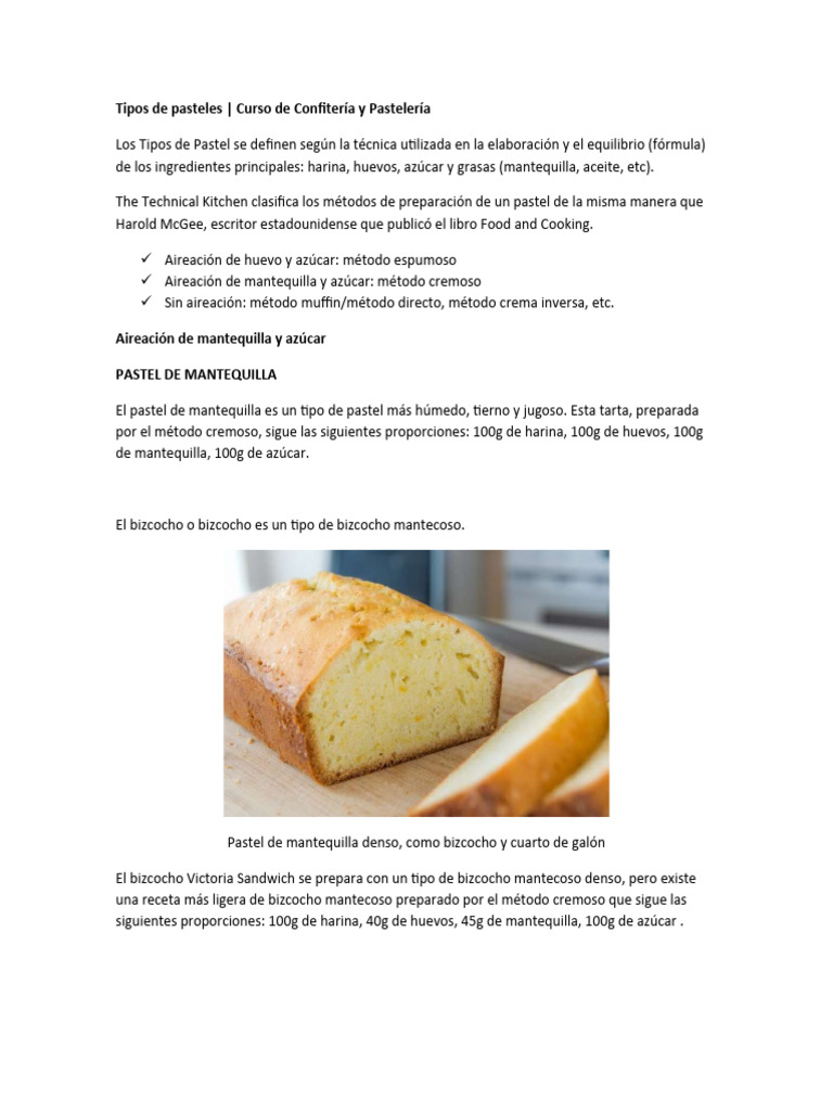 Tipos de Pasteles | PDF | Pasteles | Confitería