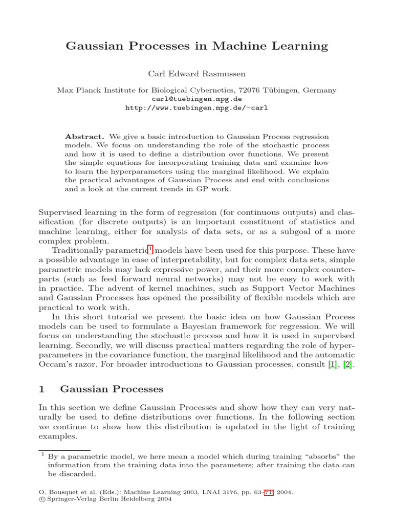 Gaussian processes in Machine Learning | Download Free PDF | Normal Distribution | Machine Learning