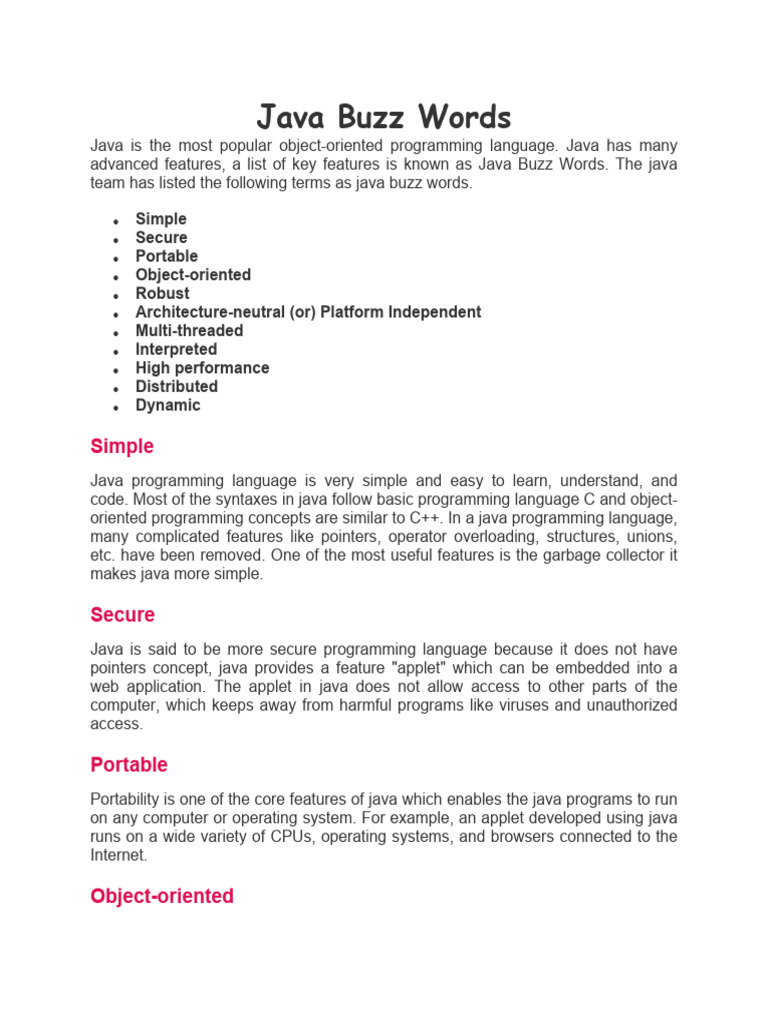 Java Buzz Words Pdf Java Programming Language Java Virtual Machine 5912