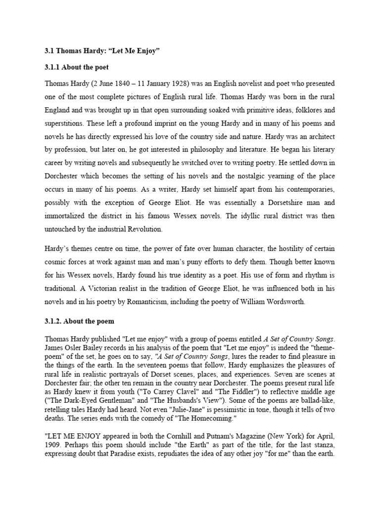 Thomas Hardy LeT Me Enjoy | PDF | Love | Thomas Hardy
