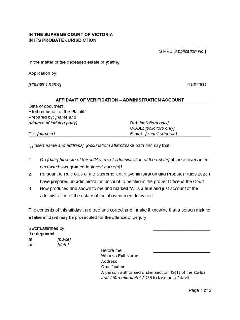 Affidavit for Estate Administration Account | PDF | Affidavit | Government