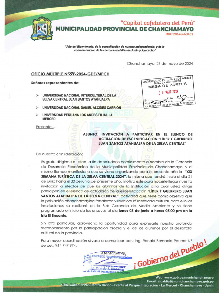 Oficio Múltiple #39-2024-Gde-Mpch - Invitacion | PDF Oficio Múltiple #39-2024-Gde-Mpch - Invitacion | PDF