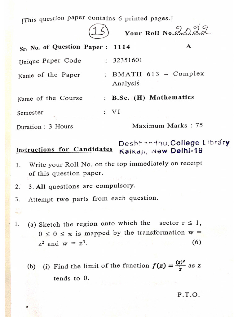 B. Sc. (Hons) Mathematics 6th Semester-2022 | PDF
