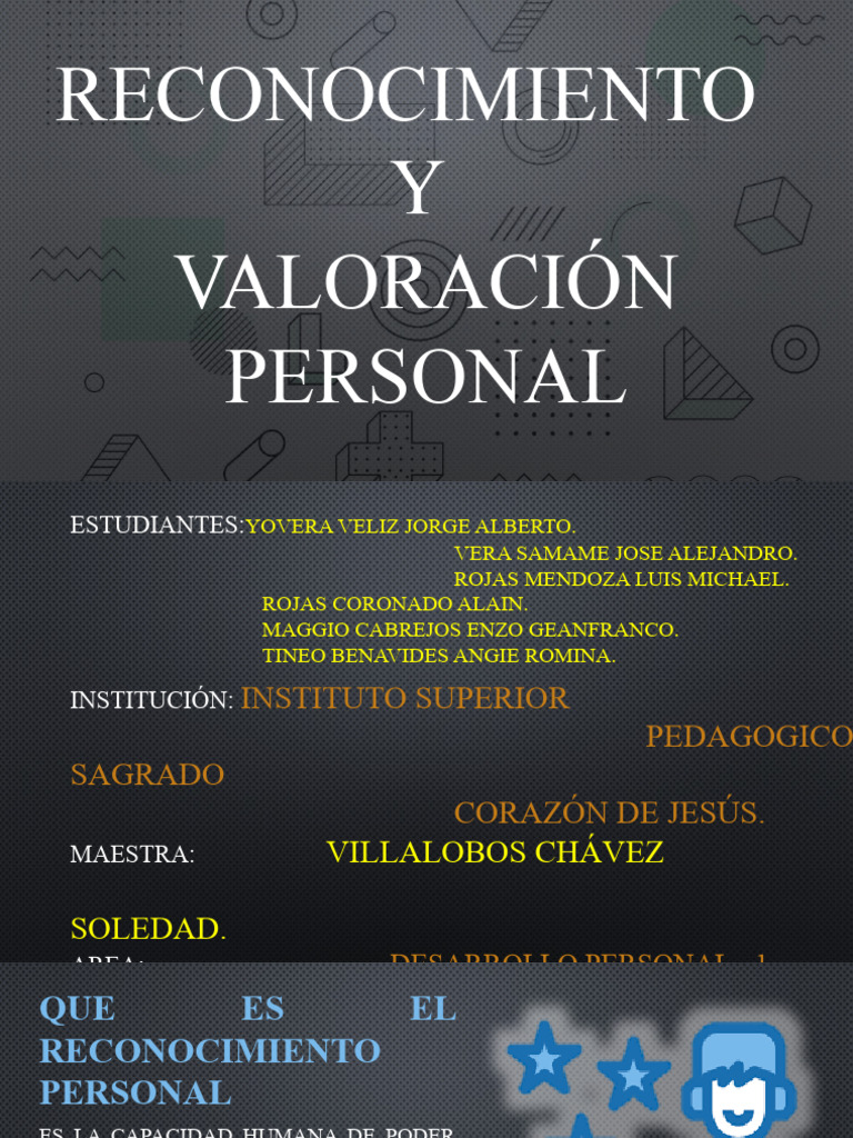 Reconocimiento y Valoración Personal - Grupal | PDF | Sicología ...