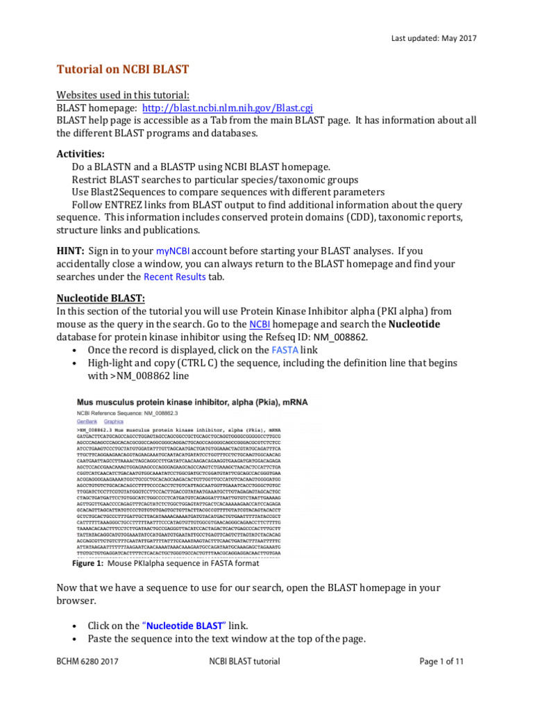 NCBI BLAST Tutorial Guide | PDF | Sequence Alignment | National Center ...